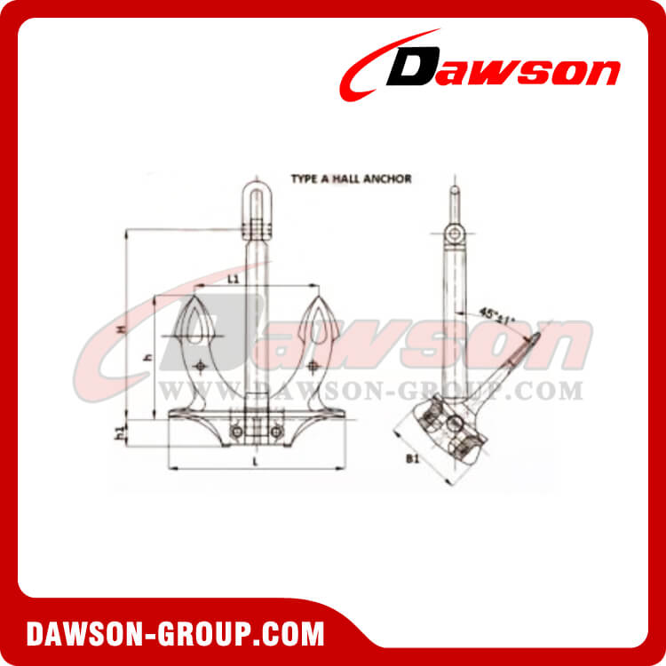 Nominal Weight 40-46000kg Type A Hall Anchor, Marine Boat Anchors ...