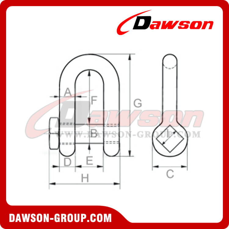 Square Head Pin Bow Shackles, Forged Trawling Dee Shackle with Square ...