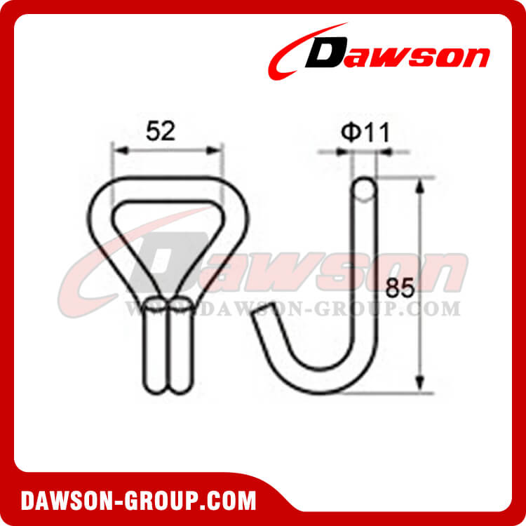BS 4000KG/8800LBS 2 inch Double J Hook, 2" Zinc Plated Hooks - Dawson ...