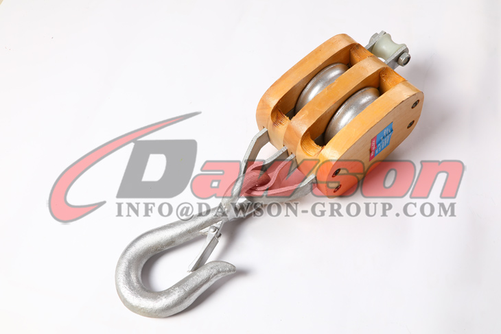 Regular Wood Block Double Sheave With Hook, snatch block, double wooden ...