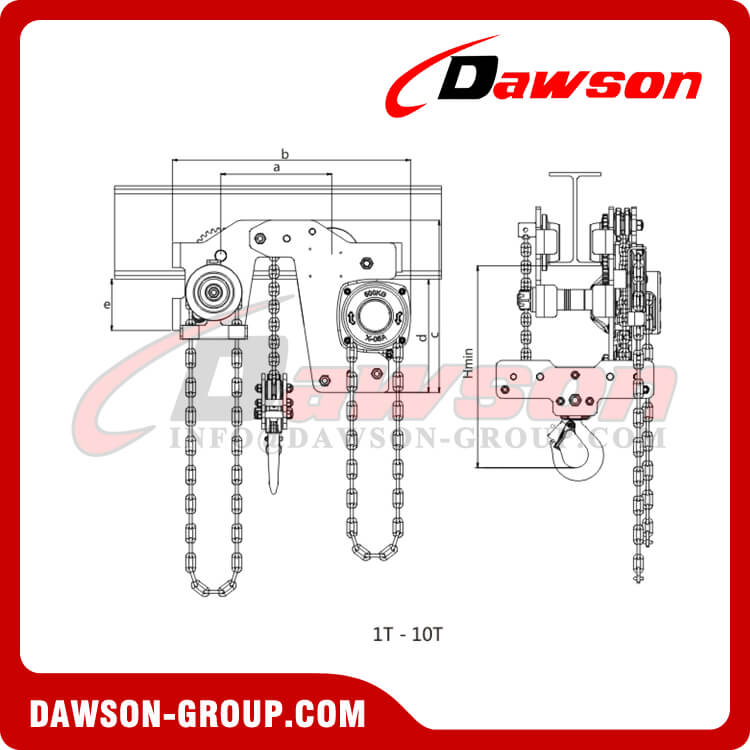 1T 2T 3T 5T 10T Low Level Hand Chain Hoist Trolley, 1000kg 2000kg ...