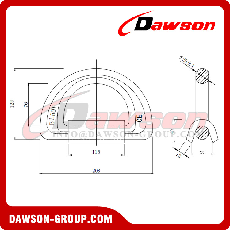 Heavy Duty Forged Lifting D Rings, , Weld on D-Ring with Strap BL 50T ...