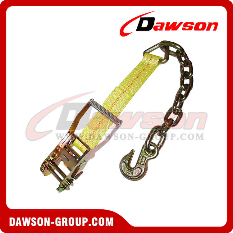 2 inch Ratchet Strap Short End with Chain and Hook, 2" Ratchet Tie Down ...